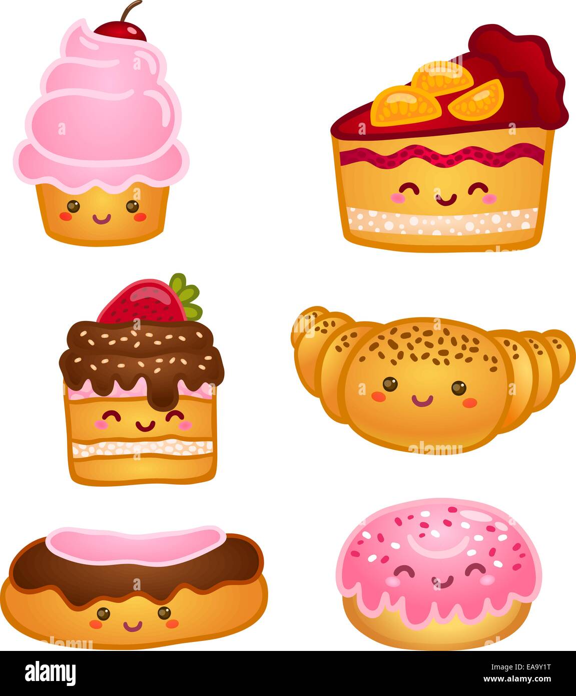 Collection of sweet pastries croissant cake and pie isolated vector ...