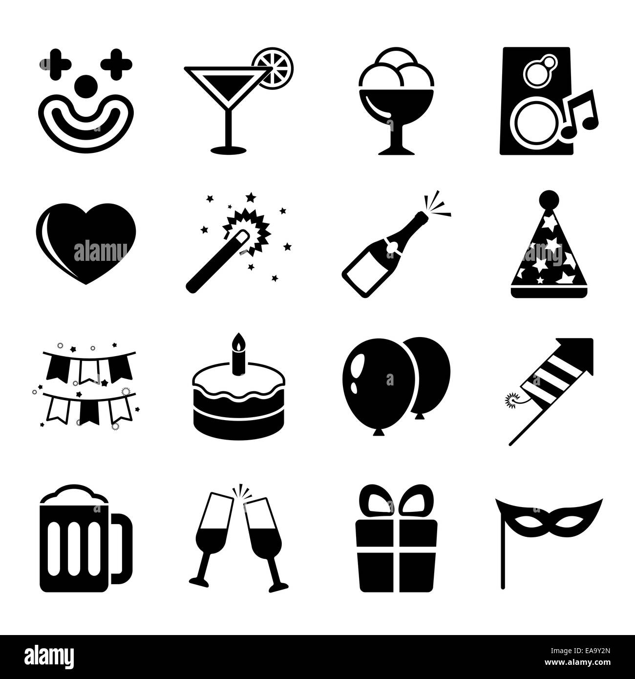 Party icons set, contrast flat isolated vector illustration Stock ...