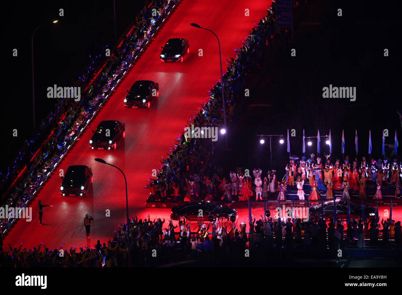 Beijing, China. 10th Nov, 2014. A motorcade arrives at the National ...