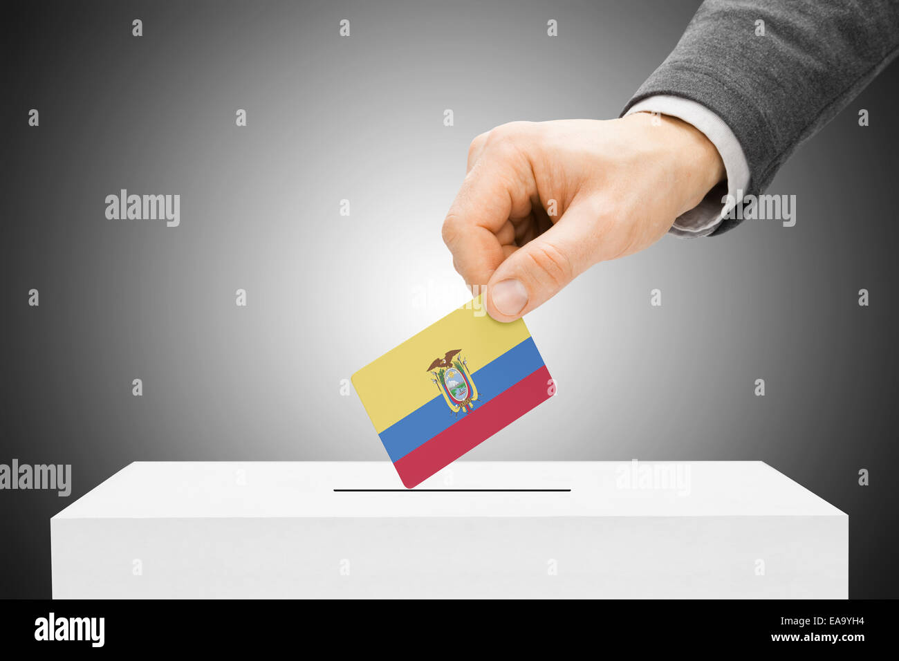 Voting concept - Male inserting flag into ballot box - Ecuador Stock ...