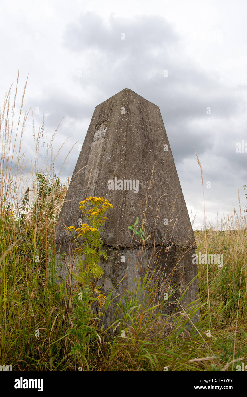 Concrete South Yorkshire pit head marker standing among grass ...