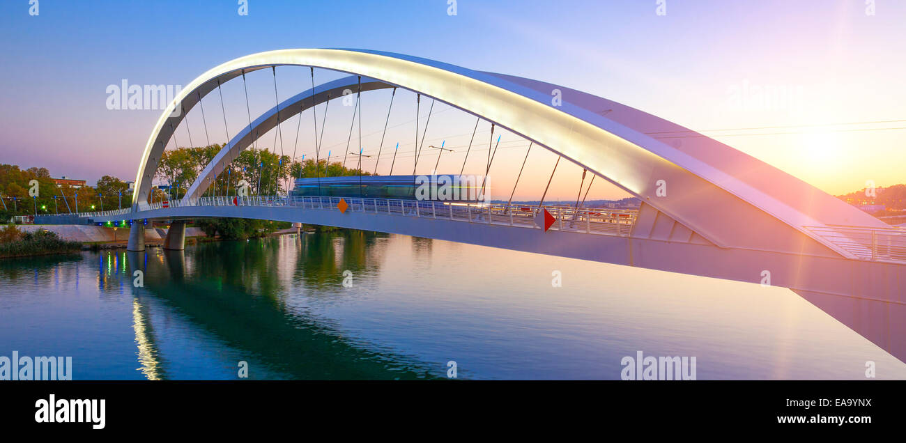 Tramway on the bridge at sunset, Lyon, France Stock Photo - Alamy