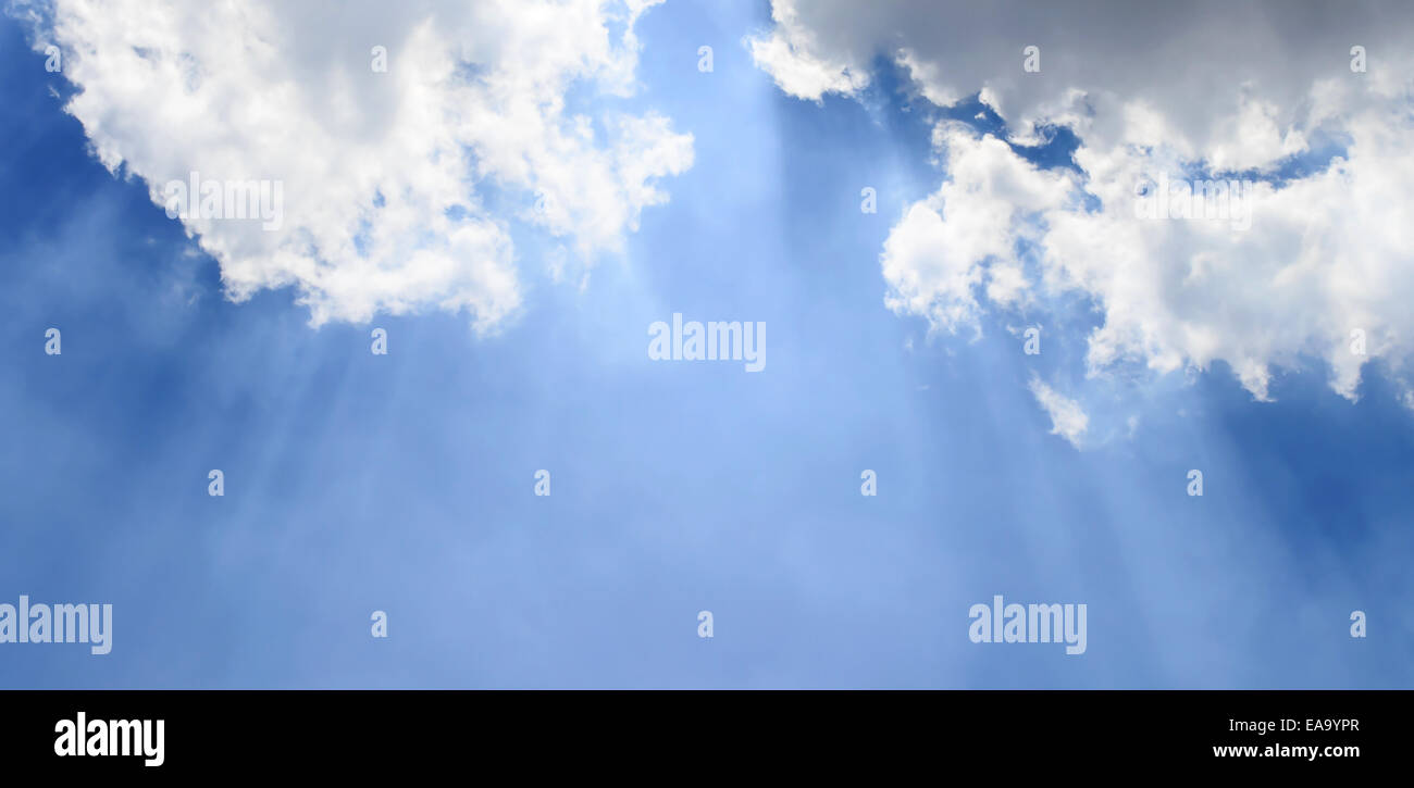 The Sunbeam and Cloudy Blue Sky Stock Photo - Alamy