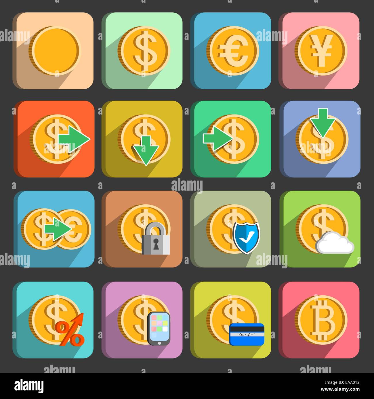 Icons set for electronic payments and transactions UI design in gold ...