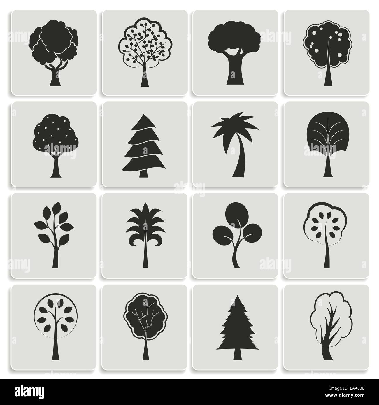 Green forest trees design elements of pine fir oak isolated vector ...