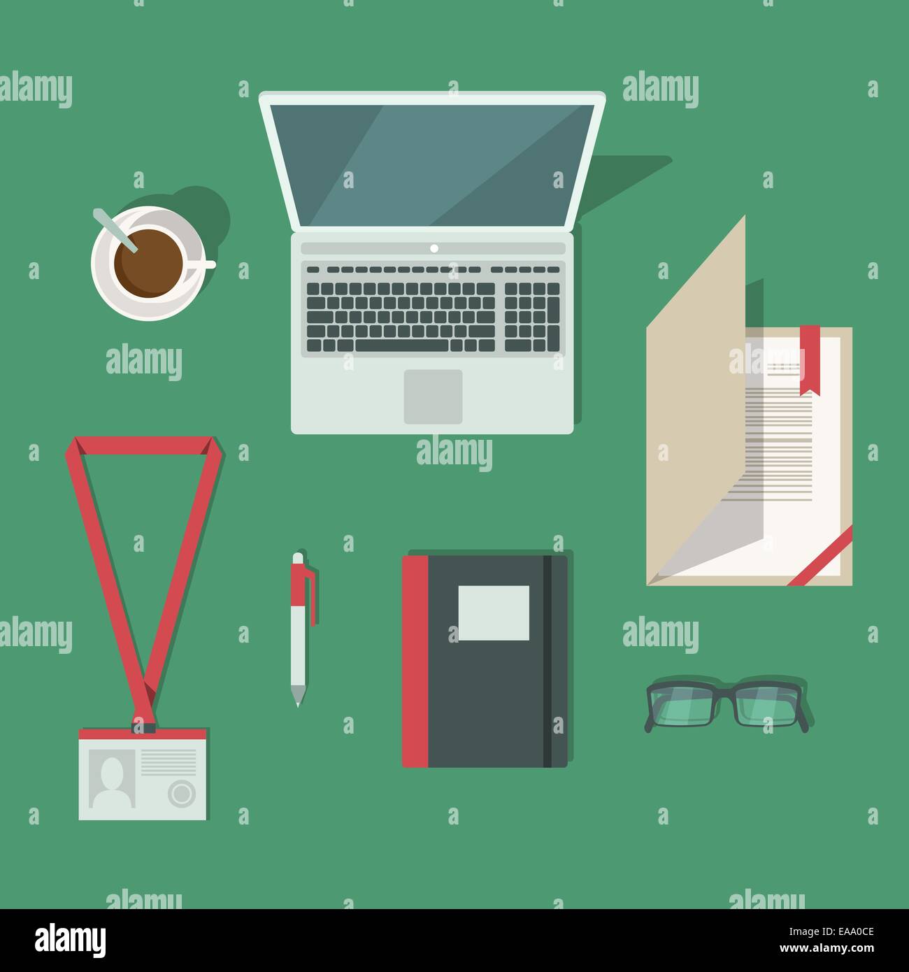 Top view on classic office workplace desk isolated vector illustration ...