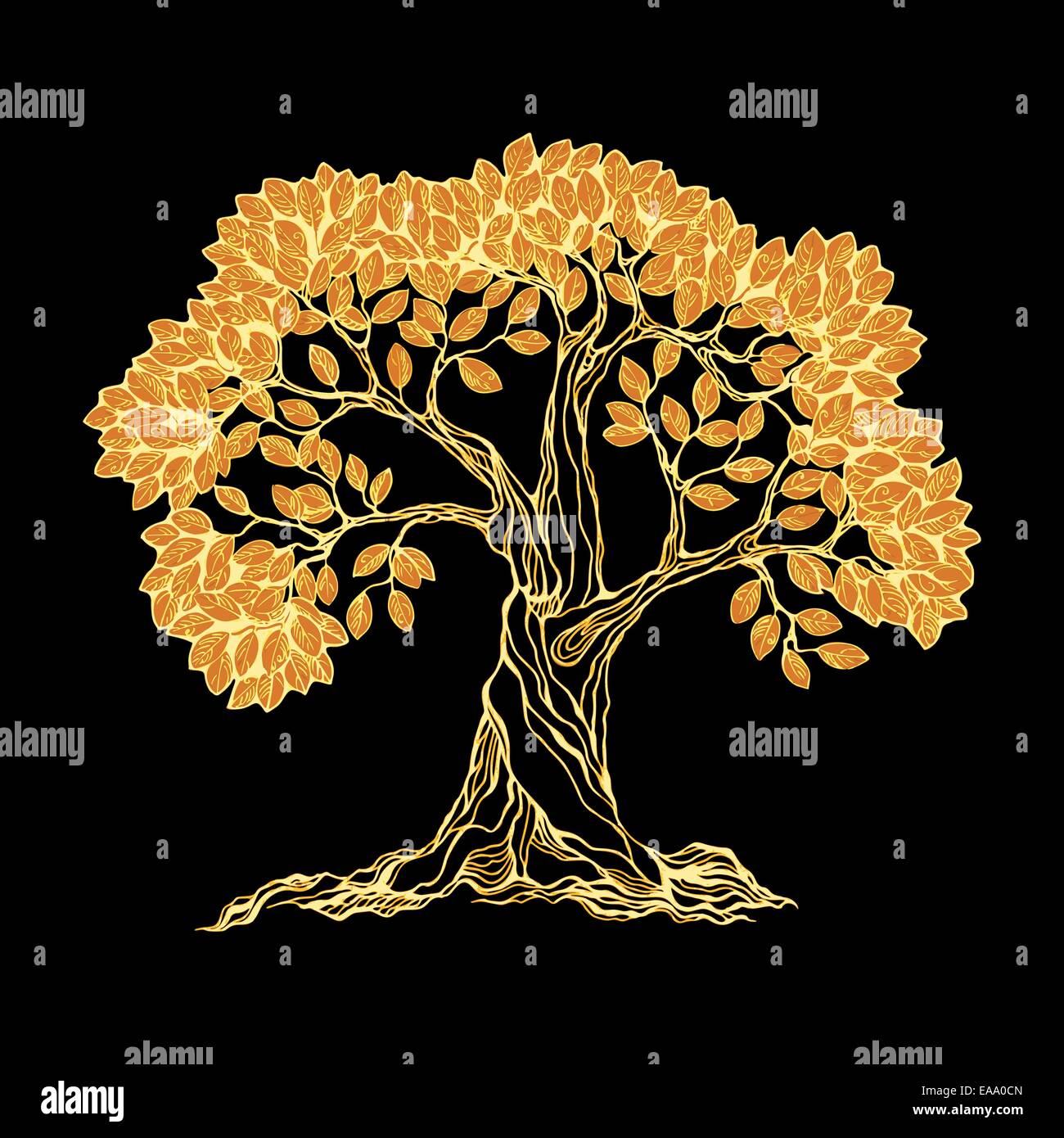 Golden tree on black isolated vector illustration Stock Vector Image ...
