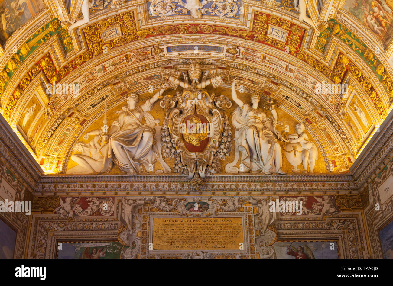Ceiling of Gallery of Maps inside Vatican Museum (UNESCO World Heritage Site), Vatican City ...