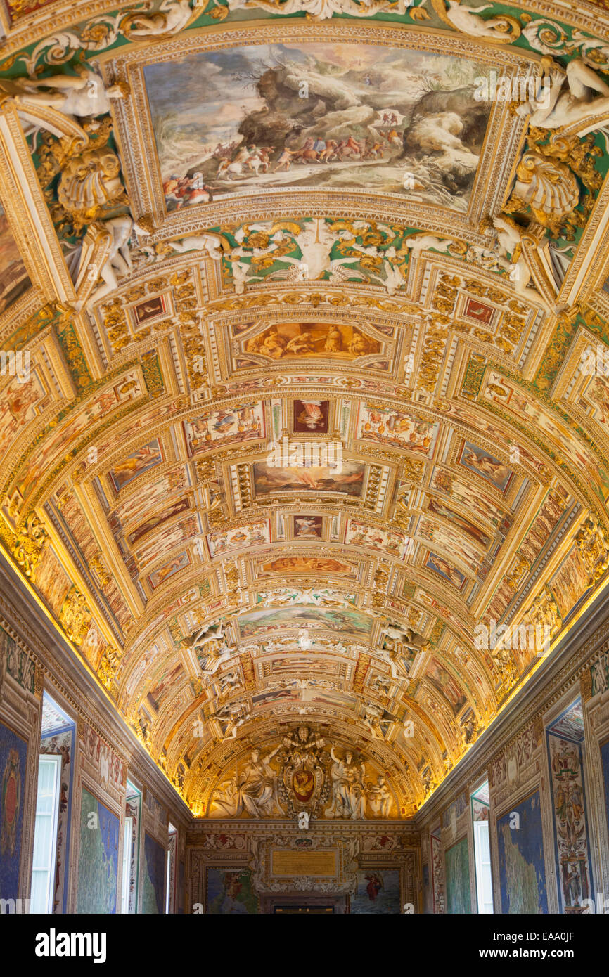 Ceiling of Gallery of Maps inside Vatican Museum (UNESCO World Heritage Site), Vatican City ...