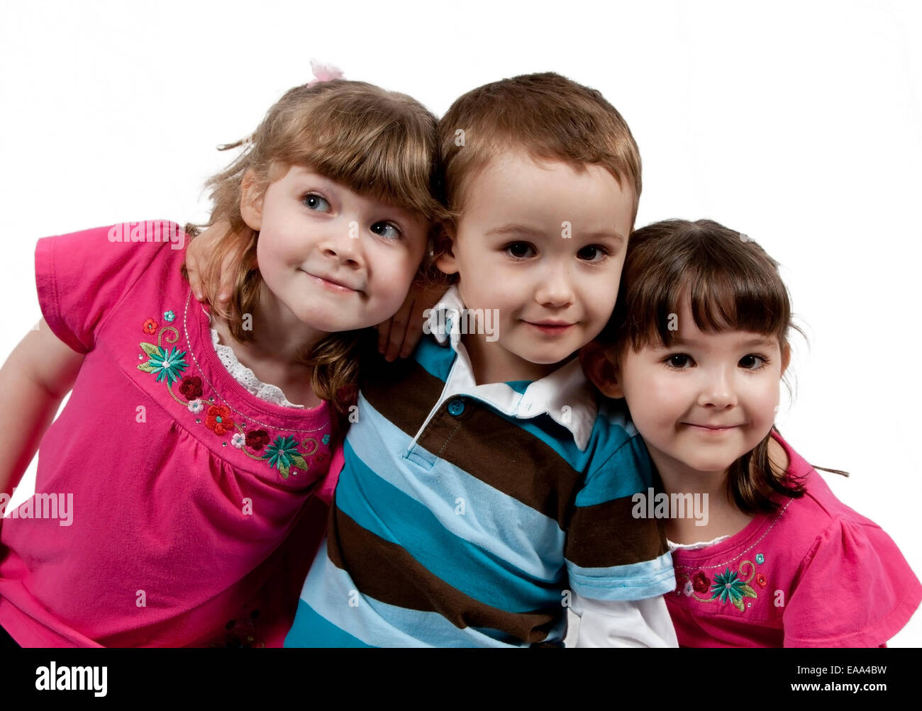 Three Adorable little kids isolated on white background Stock Photo - Alamy