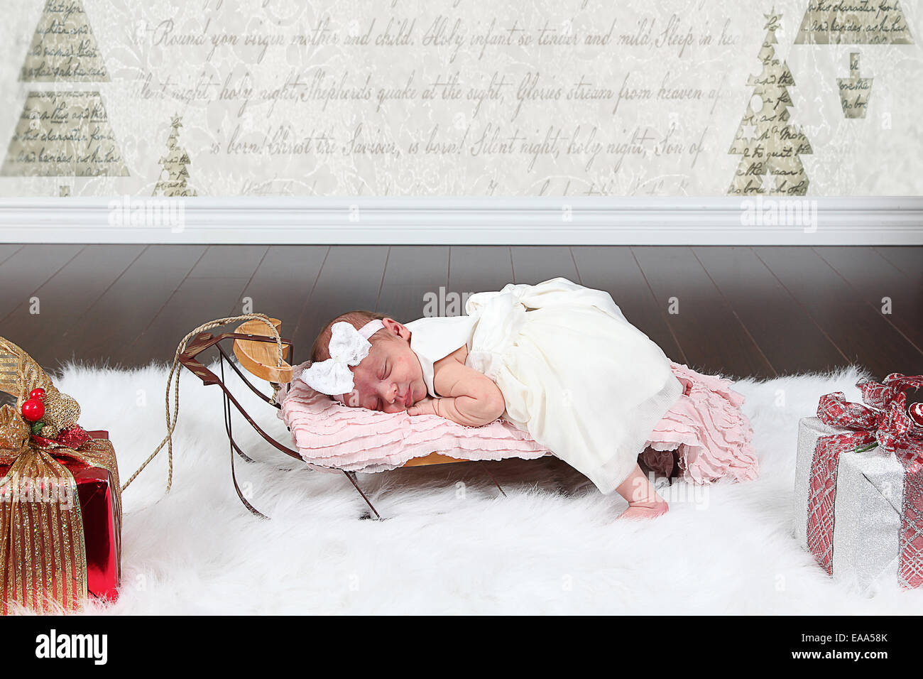 Little boy with Christmas Holiday Background designs and props Stock ...