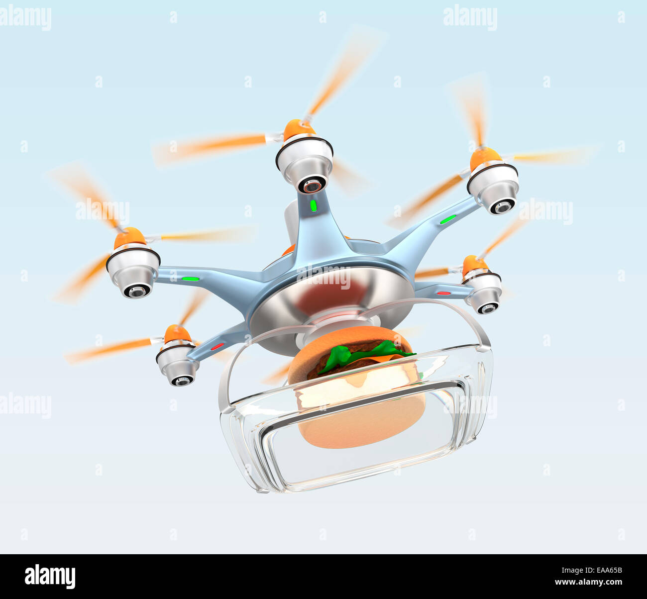 Drone carrying hamburger for fast food delivery concept Stock Photo - Alamy