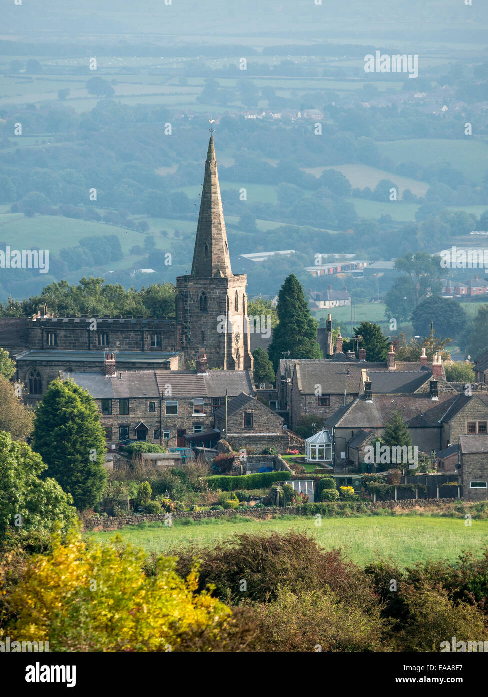 The town of Crich,with the tower of St Marys Church and the bonfire ...