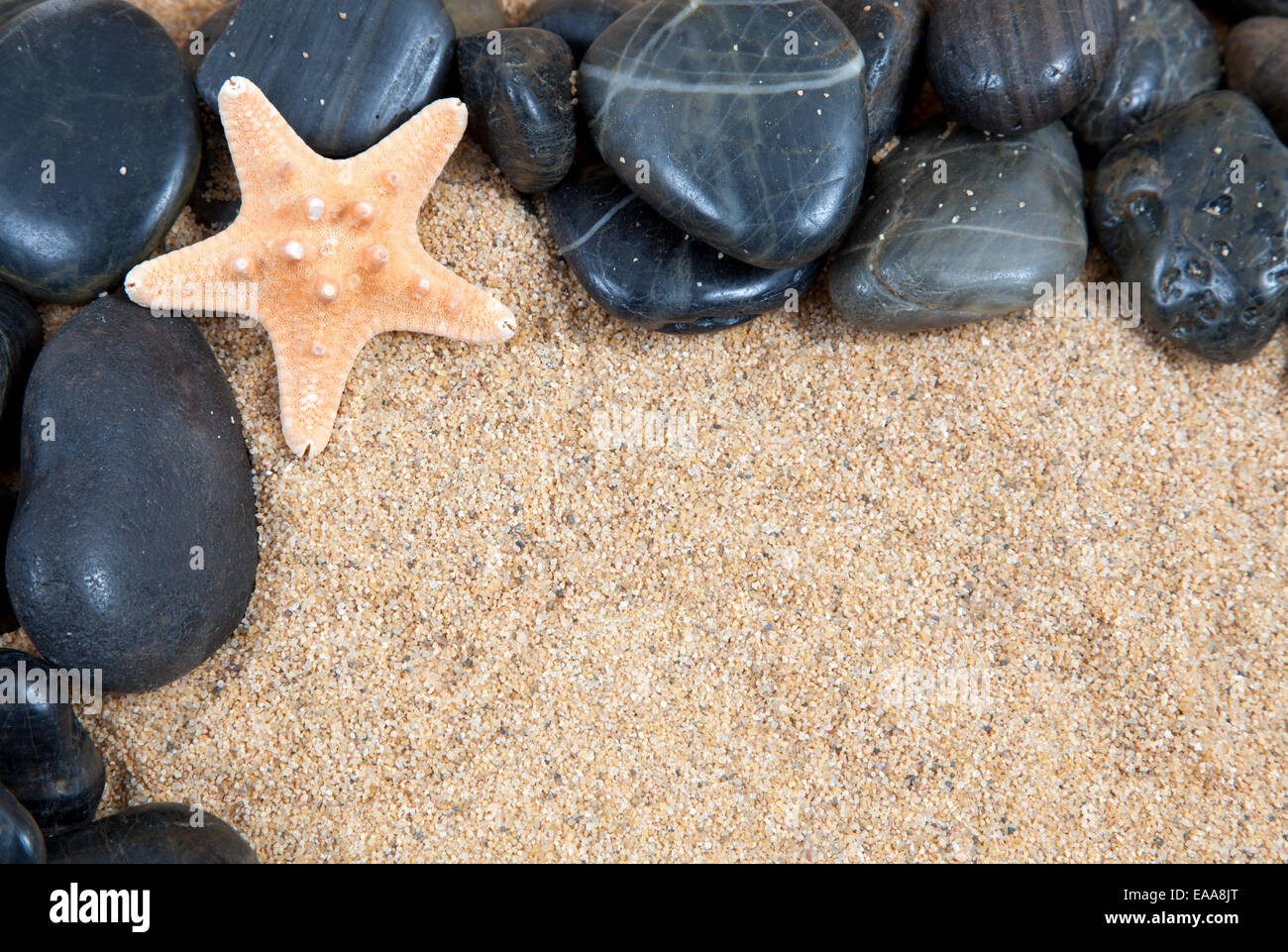 zen spa river rocks and shells on sand in form of border Stock Photo ...