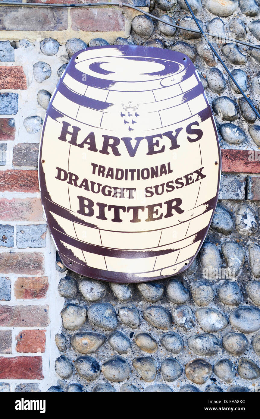 Harveys Bitter sign at the Harveys Brewery in Lewes, Sussex Stock Photo ...