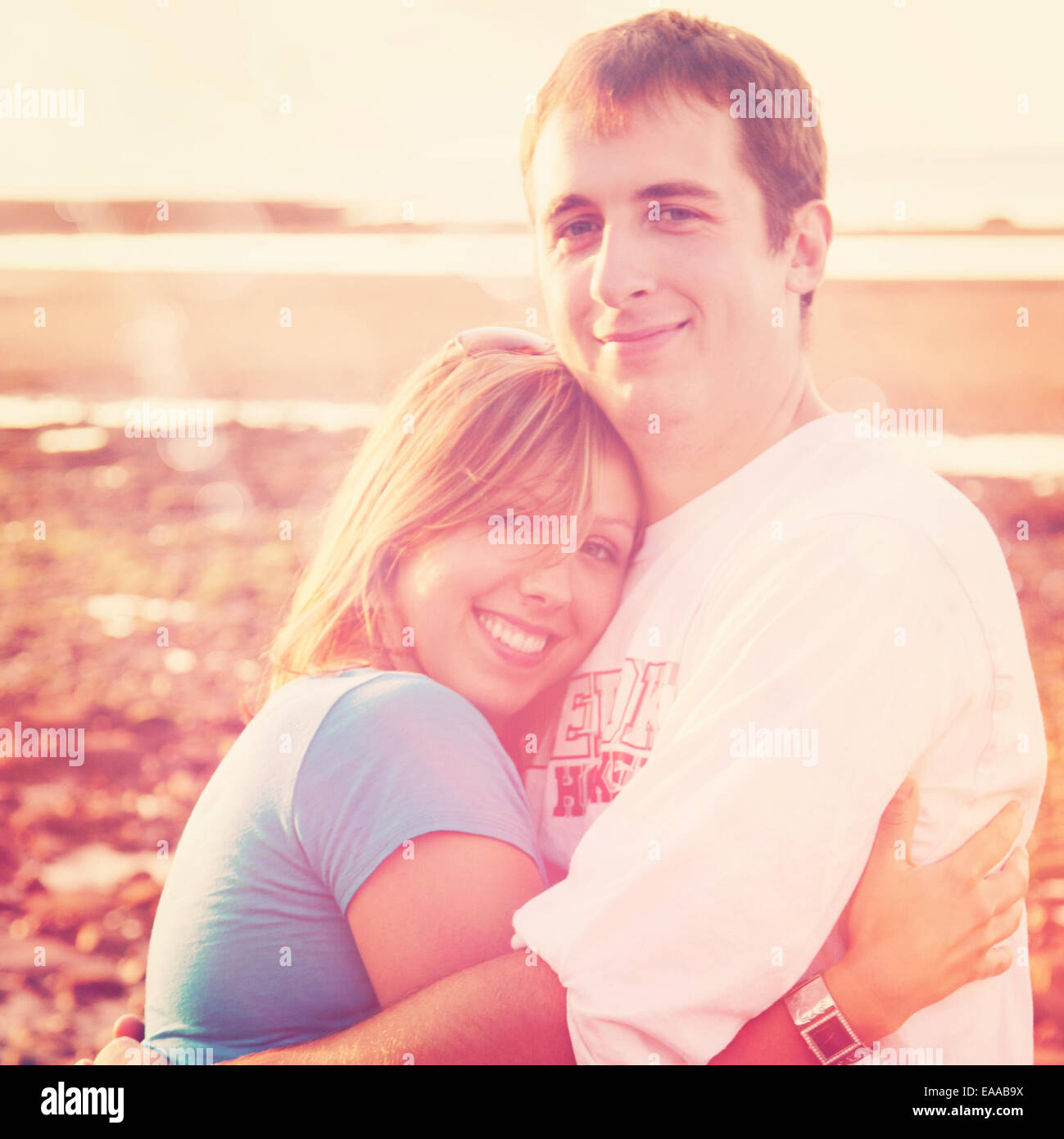 Woman thinking beach laughing hi-res stock photography and images - Alamy