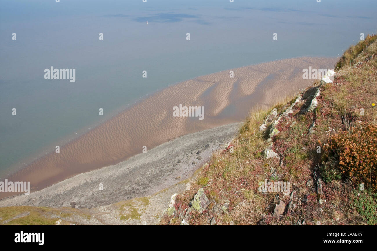 Low tide exposes Selworthy Sand on the Bristol Channel coast of ...