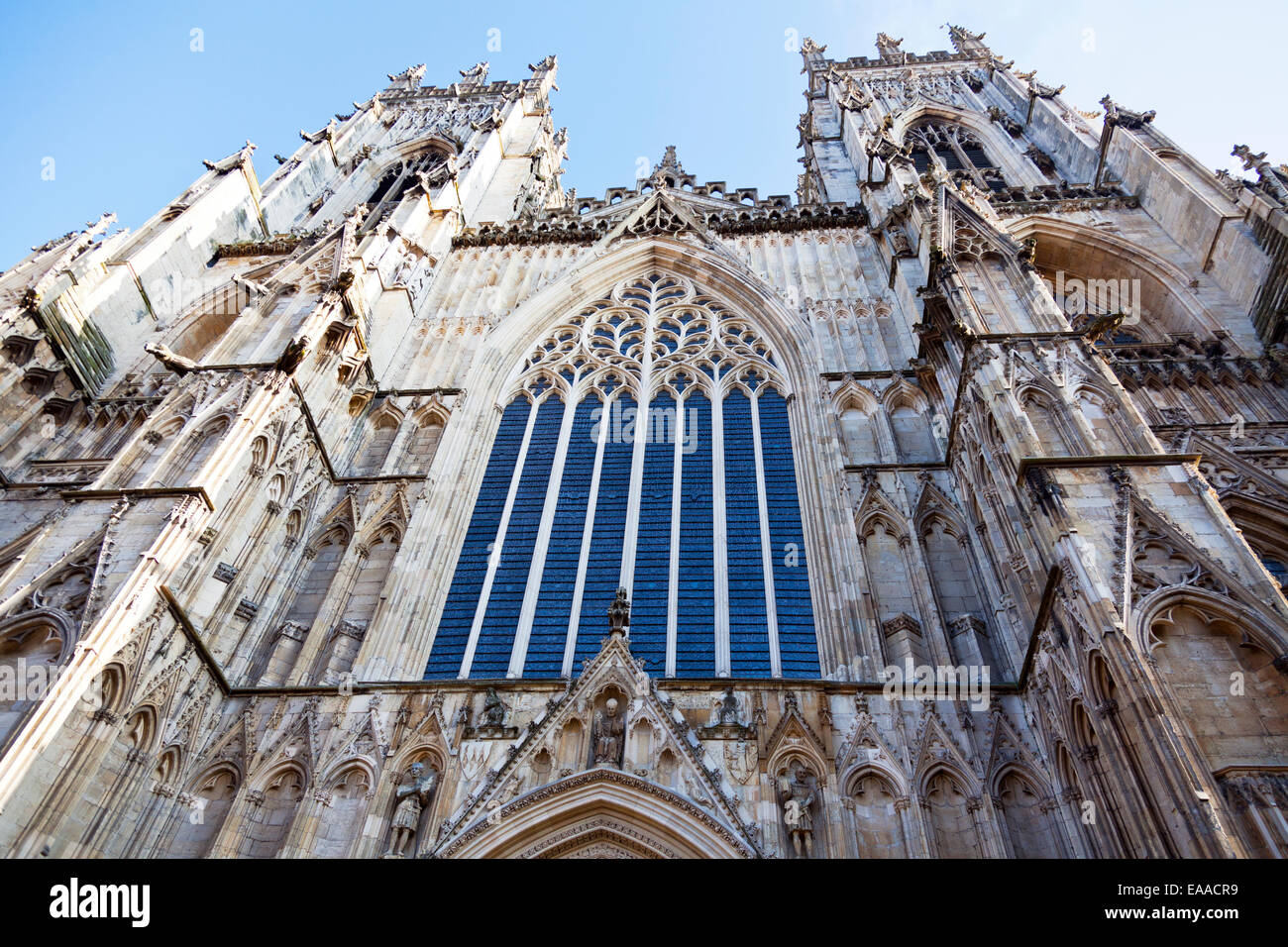 York Minster Cathedral facade exterior building stonework windows ...