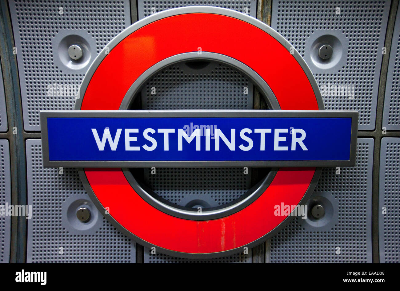 LONDON, UK - NOVEMBER 4TH 2014: A sign for Westminster Underground ...