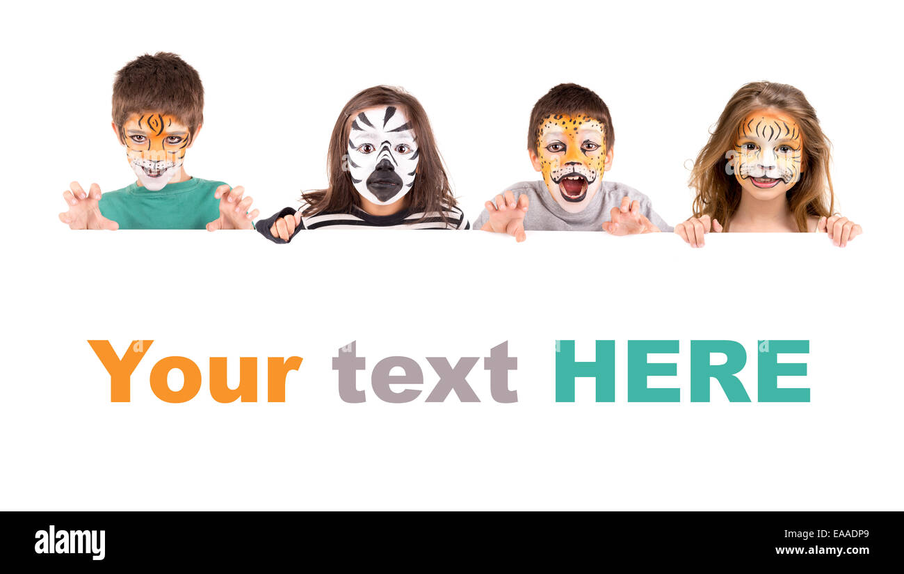 Children's group with face-paint over a white board Stock Photo - Alamy