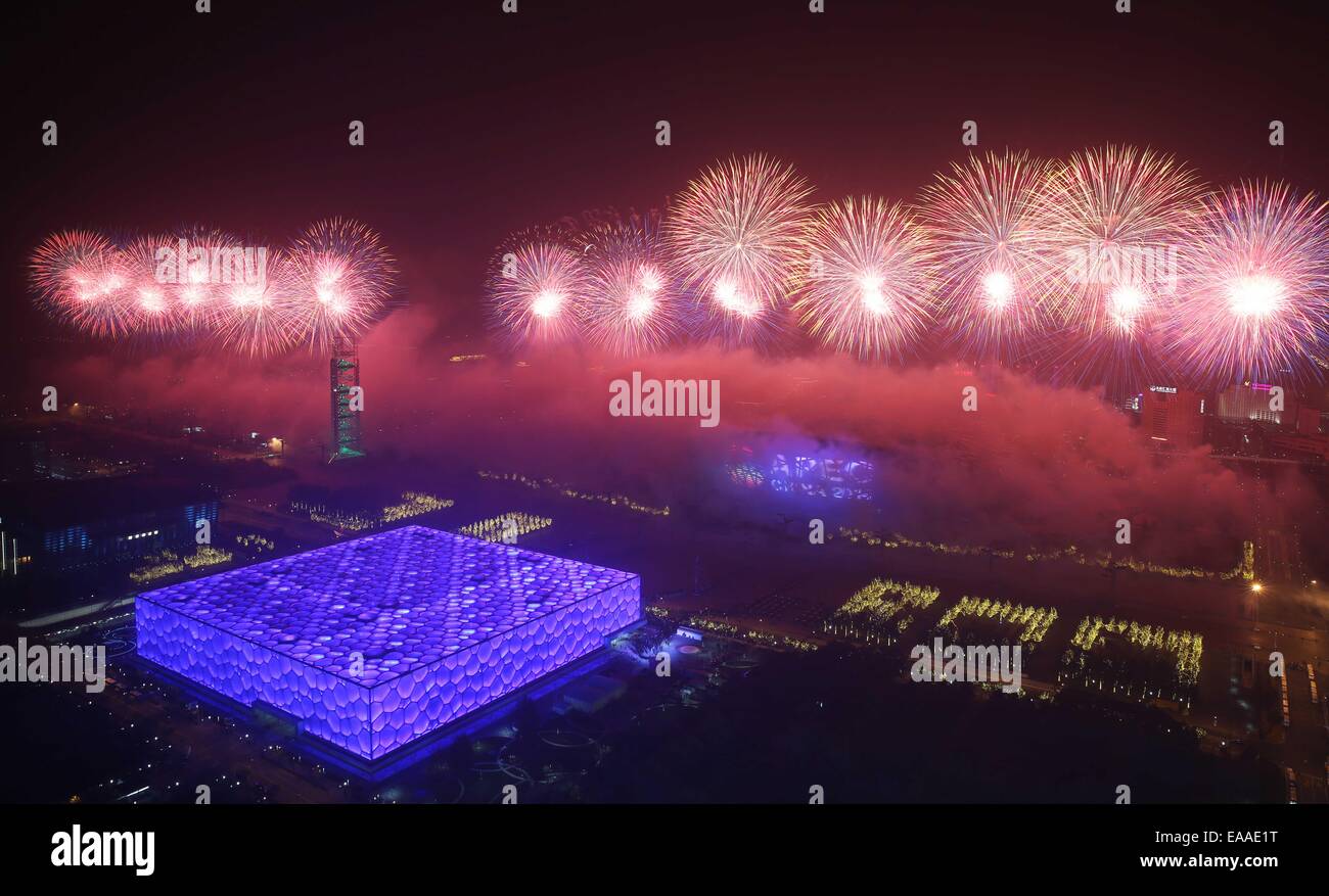 Beijing, China. 10th Nov, 2014. A firework show is staged at the ...