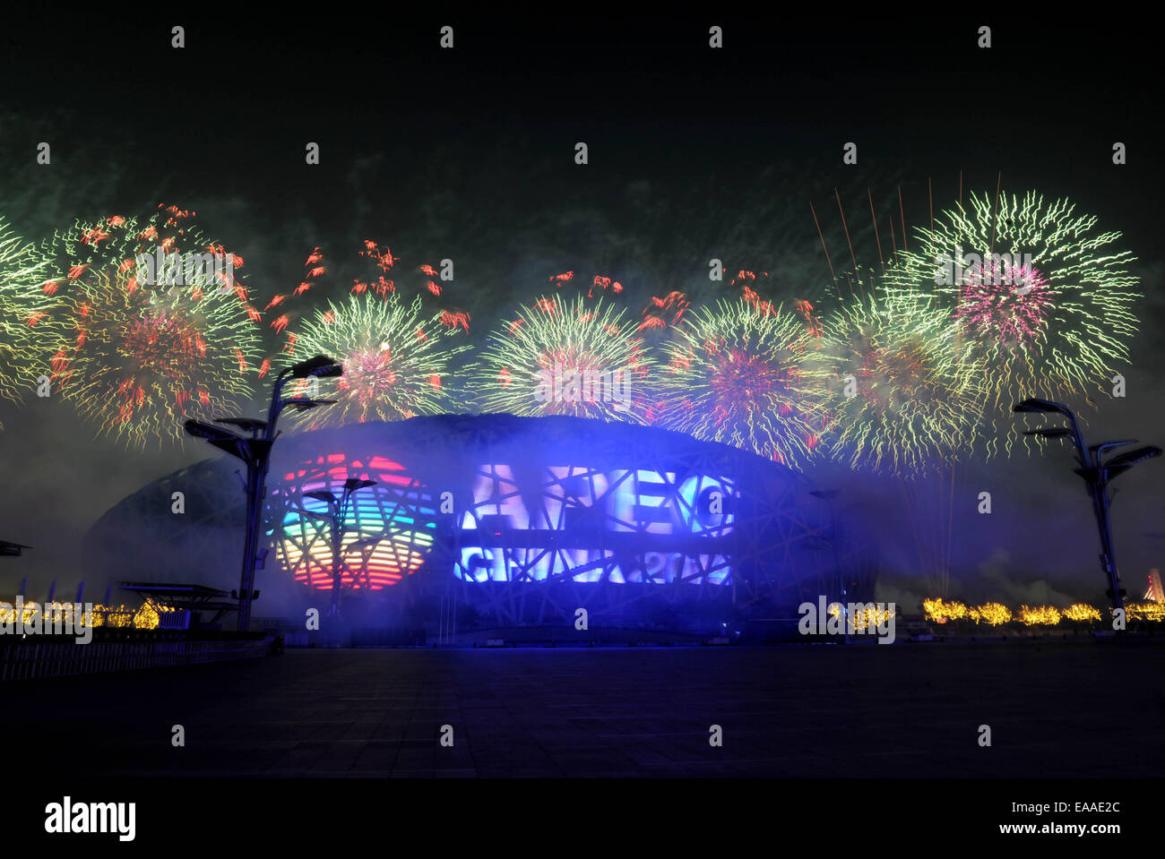 Beijing, China. 10th Nov, 2014. A firework show is staged at the ...