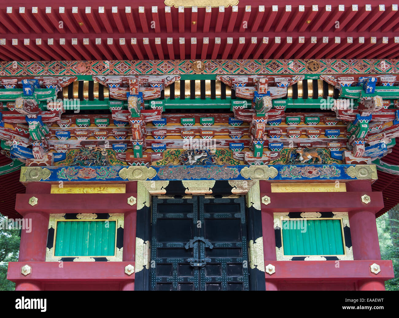 Detail of a beautiful gate at Nikko Toshogu shrine built in 17th ...