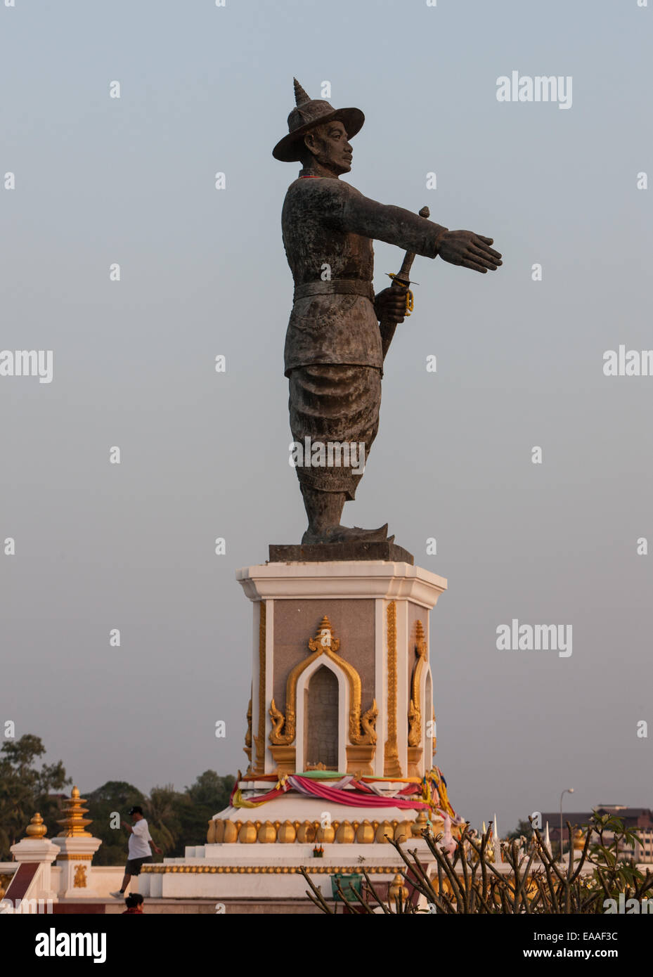 Sunset at Chao Anouvong Statue Vientiane, capital of Laos, South East ...