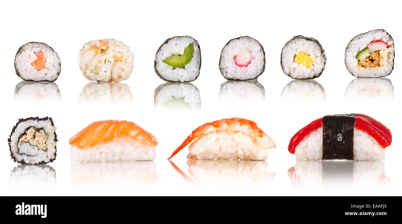 Sushi pieces collection, isolated on white background Stock Photo - Alamy