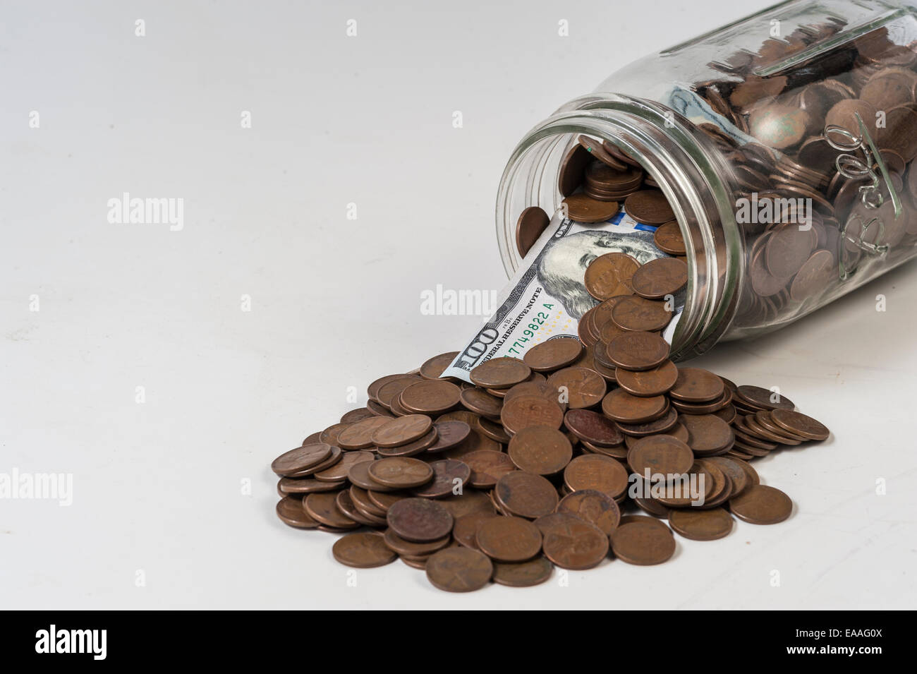 Pennies in a jar Stock Photo - Alamy