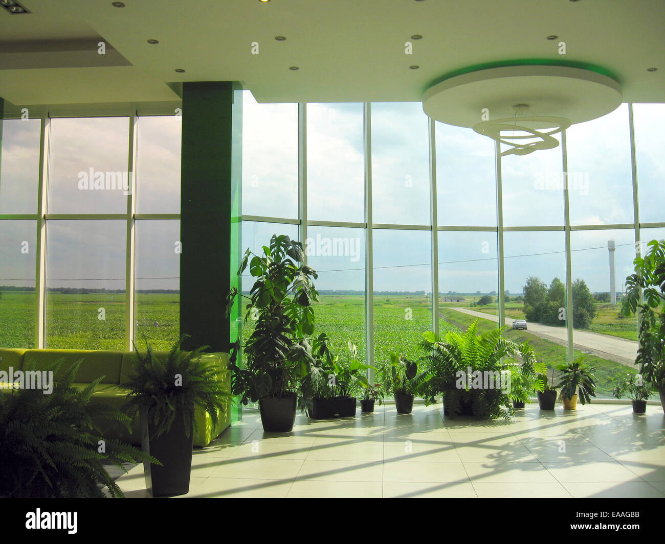 window of the office with view to green field Stock Photo - Alamy