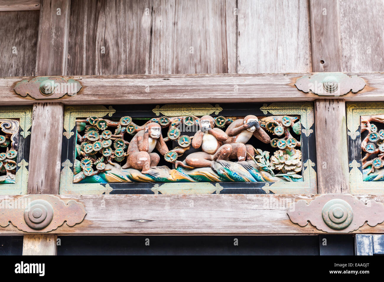 Carving of the three monkeys of Toshogu Shrine, Nikko, Japan Stock ...
