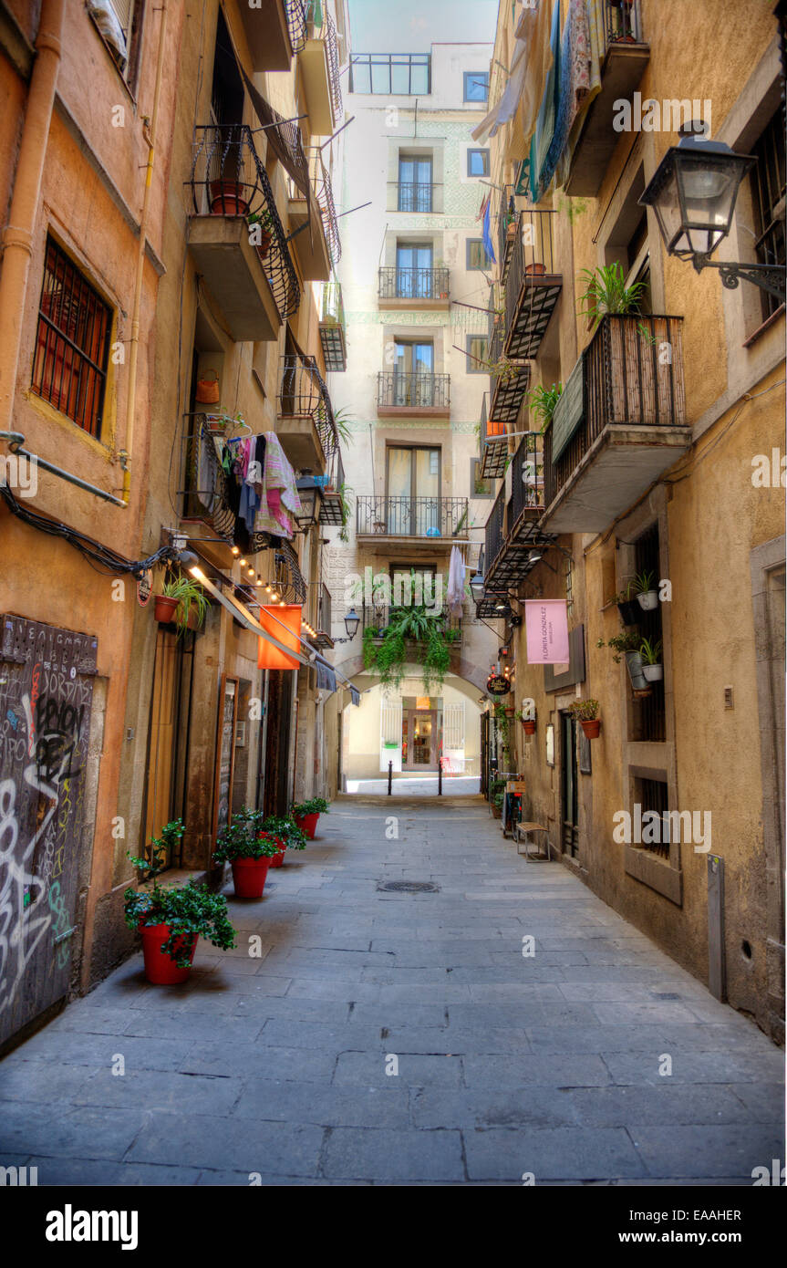 Alleyway in the Gothic Quarter of Barcelona, Catalonia, Spain Stock ...
