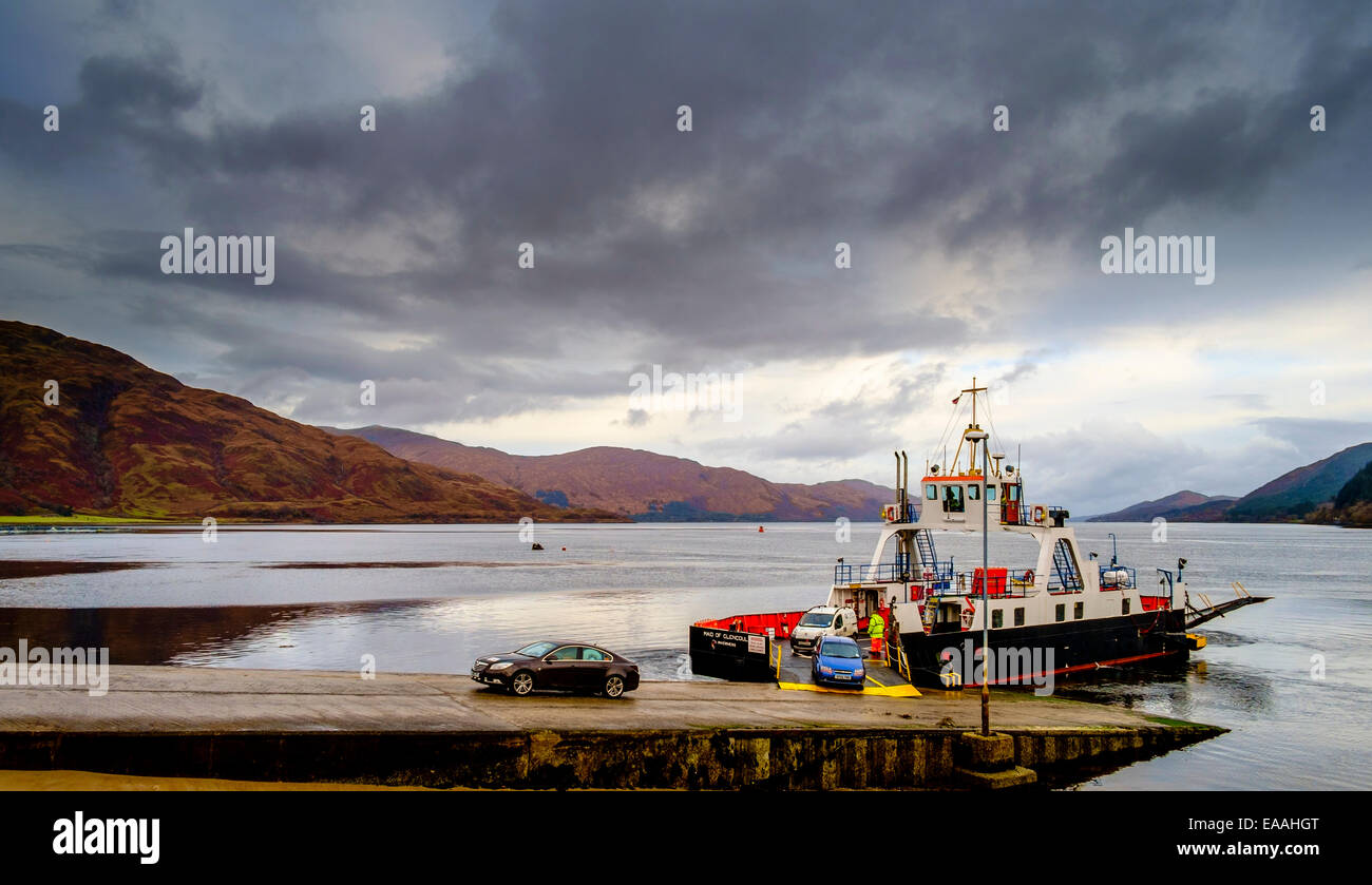 Cars unloading from the Corran Ferry at Loch Linnhe Highlands of ...