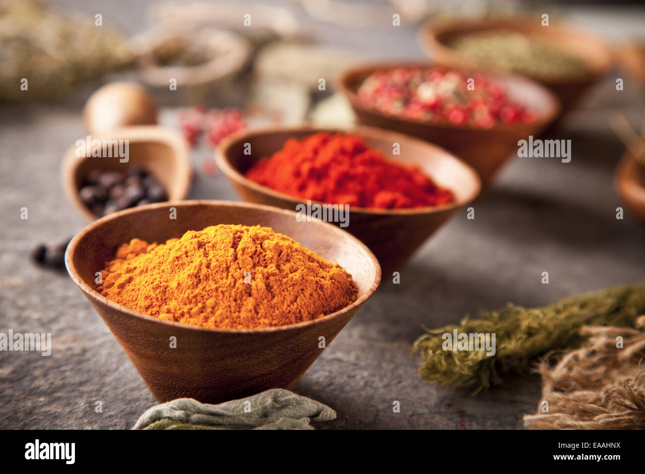 Spices on bowls hi-res stock photography and images - Alamy