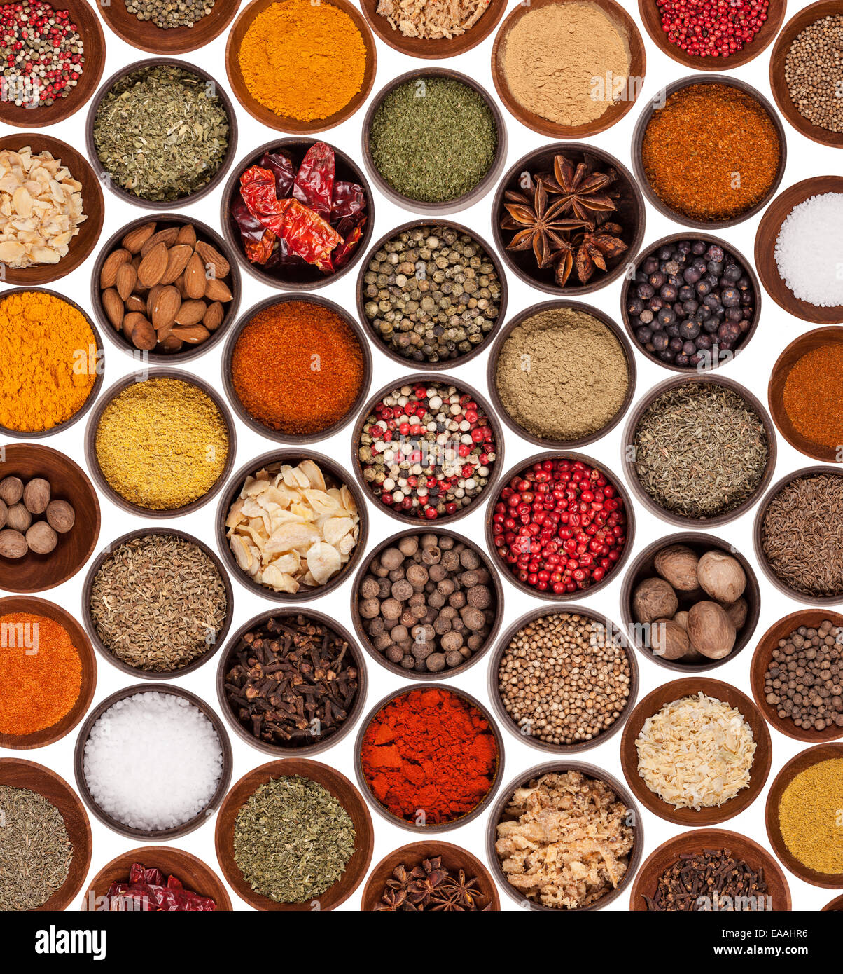 Various kinds of spices on white background Stock Photo - Alamy