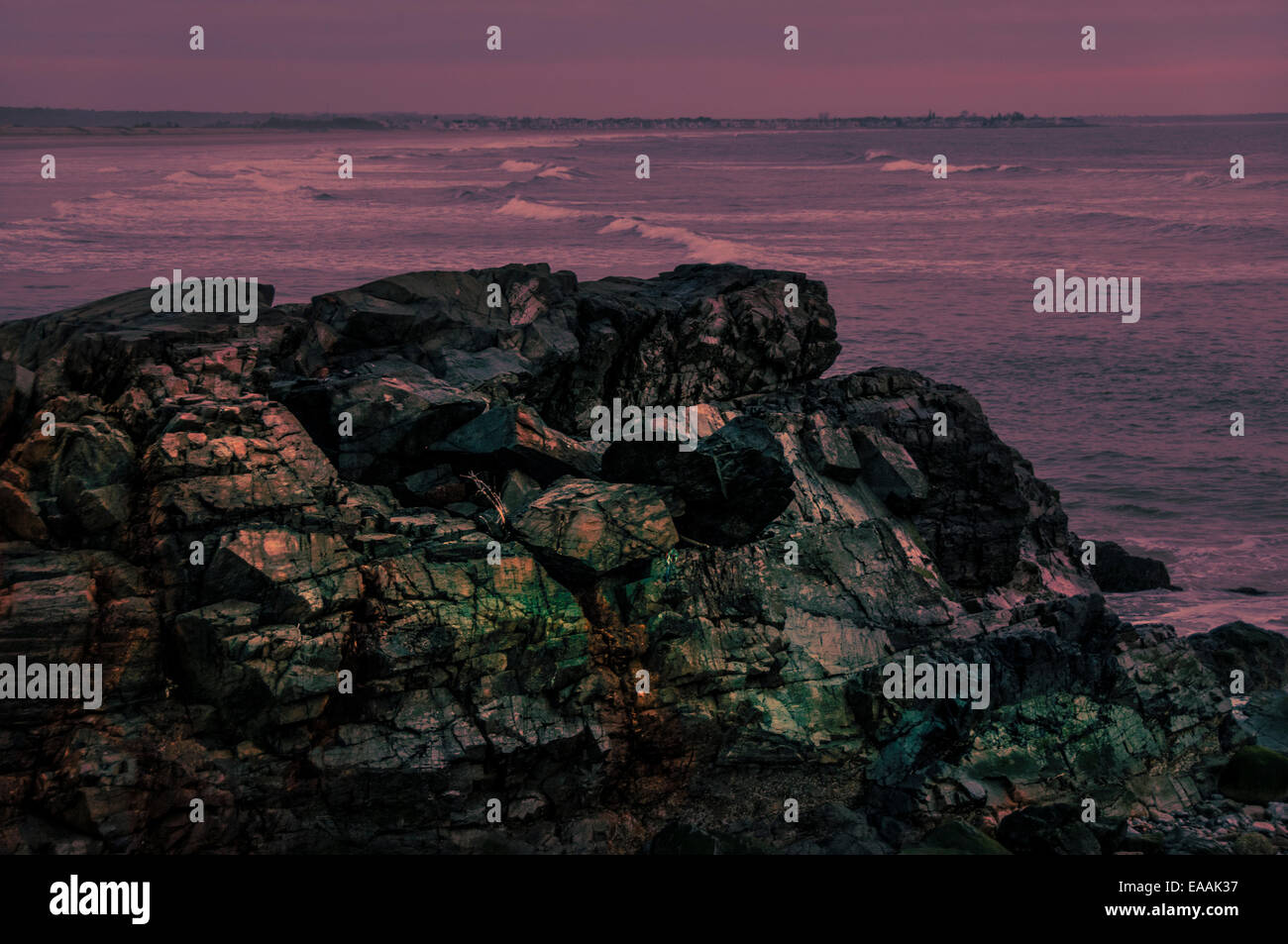 ocean sea seaside rocky beach lighting wave Stock Photo - Alamy