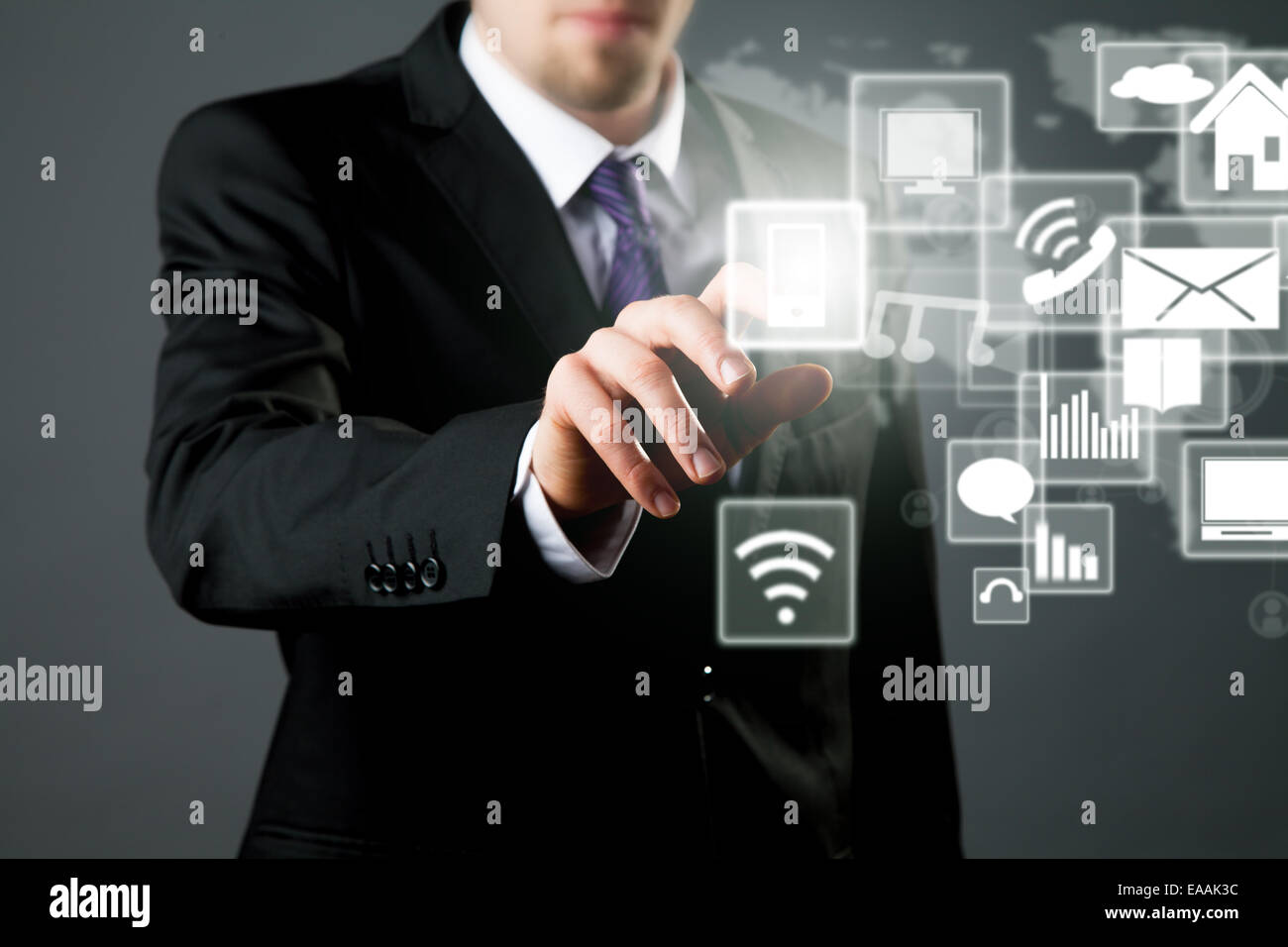 Business concept with manager hand touching virtual scheme Stock Photo ...