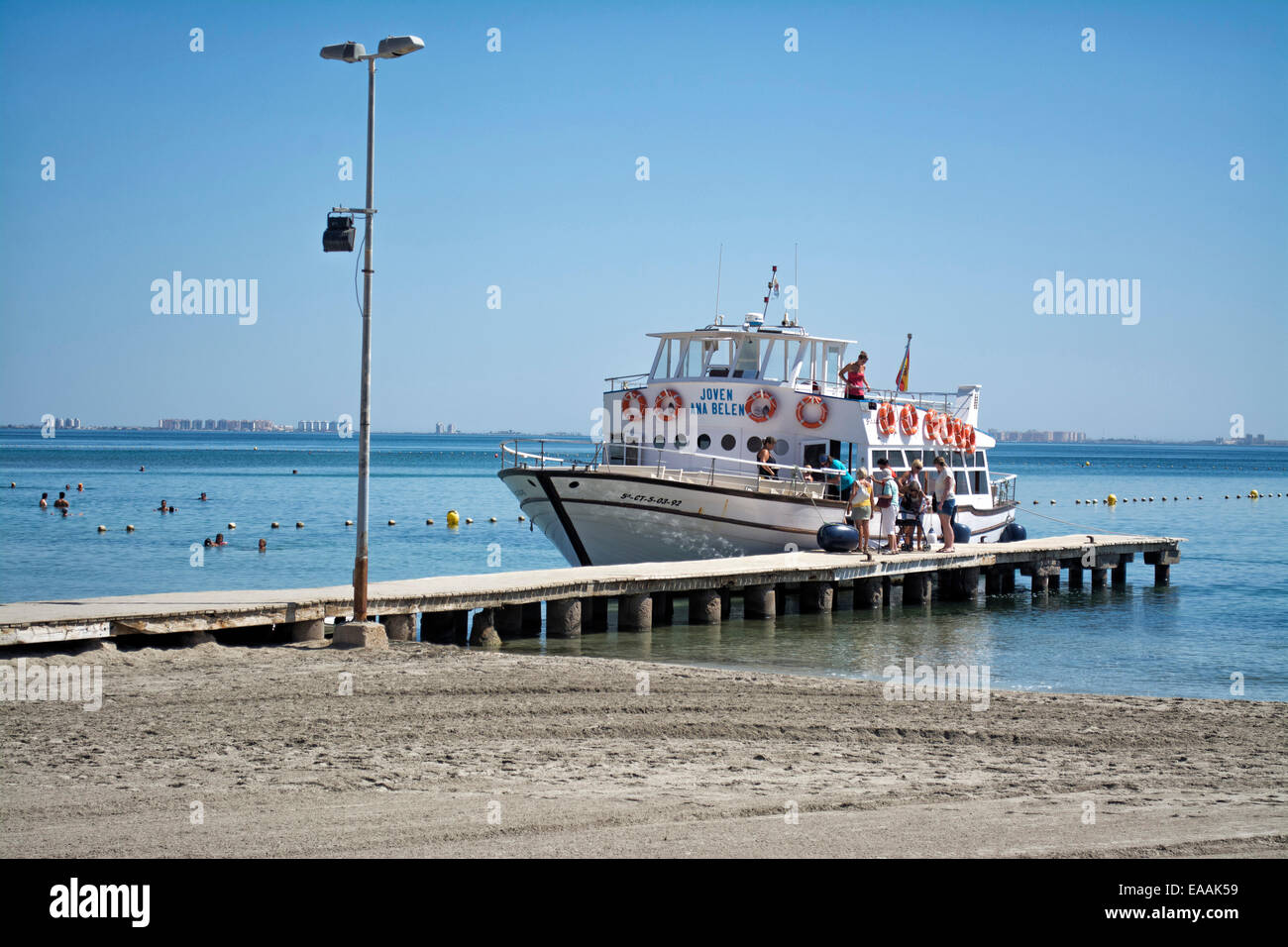 The Tourist Boat on the Mar Menor and Beach at Los Alcazares, Murcia ...