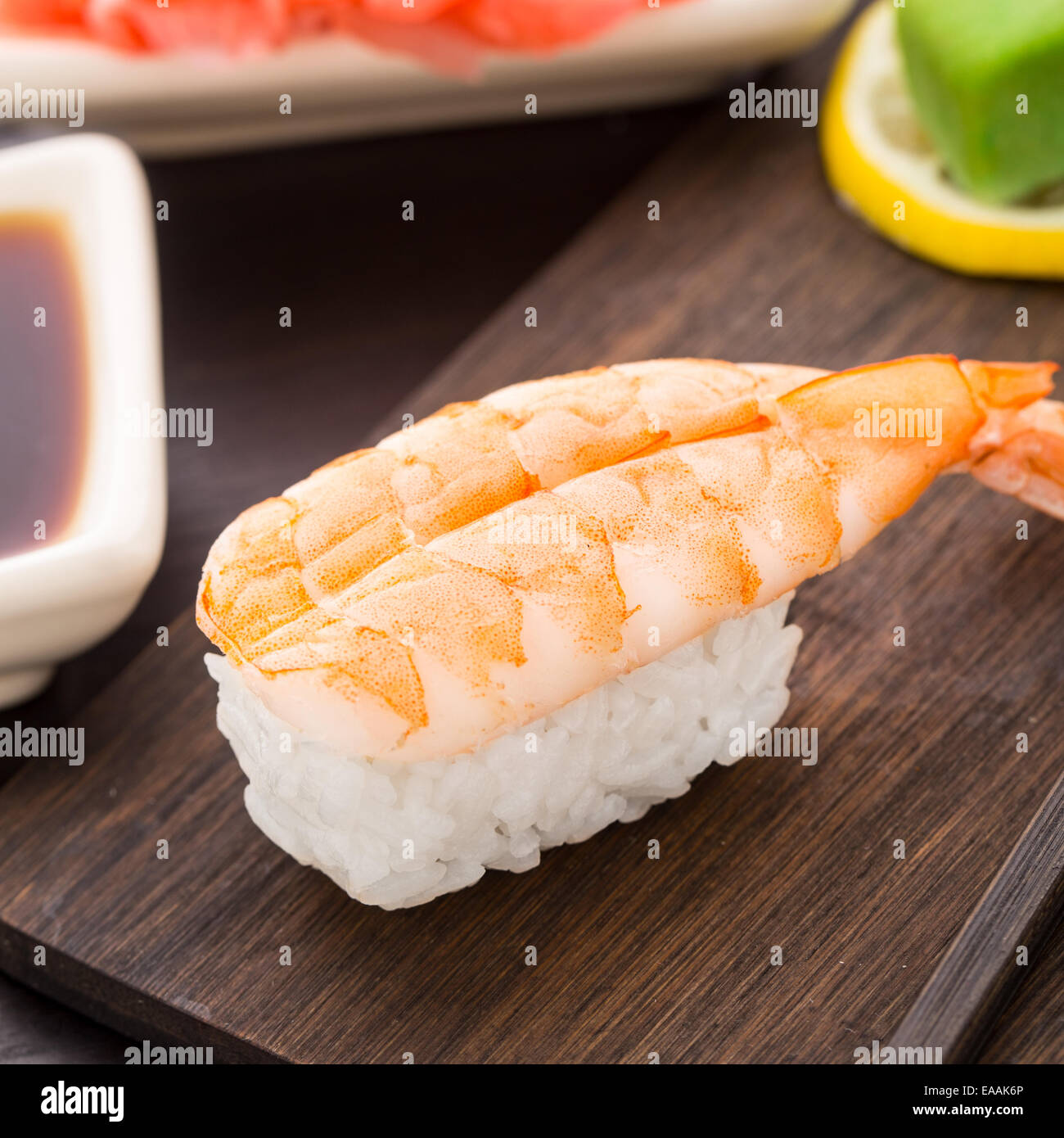 Nigiri sushi with shrimp Stock Photo - Alamy