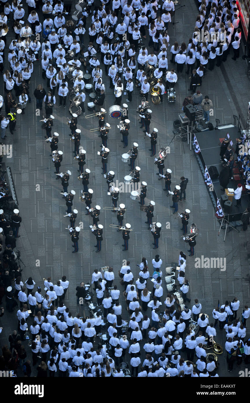 New York, USA. 10th Nov, 2014. Bandsmen perform during a mass band ...