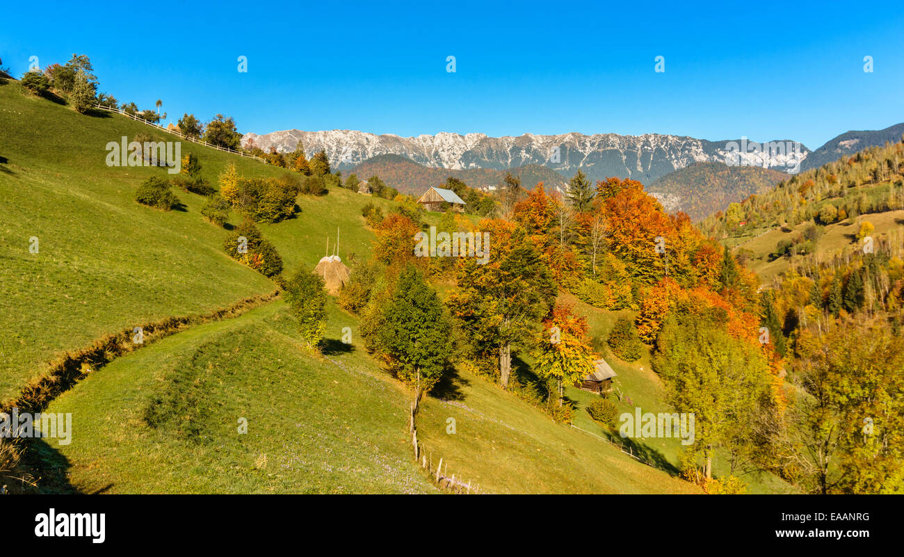 Countryside landscape in a romanian villlage at the food of Piatra ...