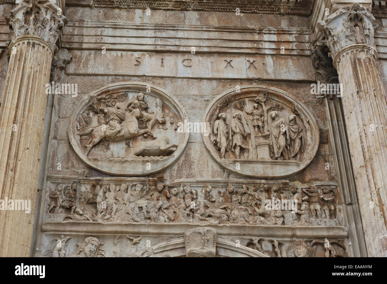 The Arch of Constantine with bas relief of Roman battles near the ...