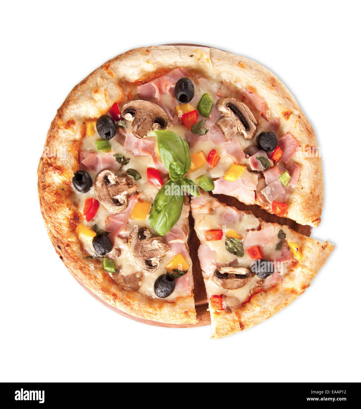 Delicious whole pizza isolated on white background Stock Photo - Alamy