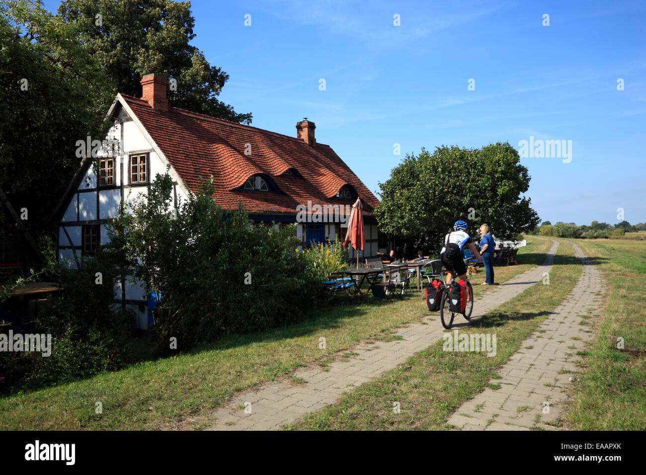 House at river Elbe near Werben, Altmark, Sachsen-Anhalt, Germany ...