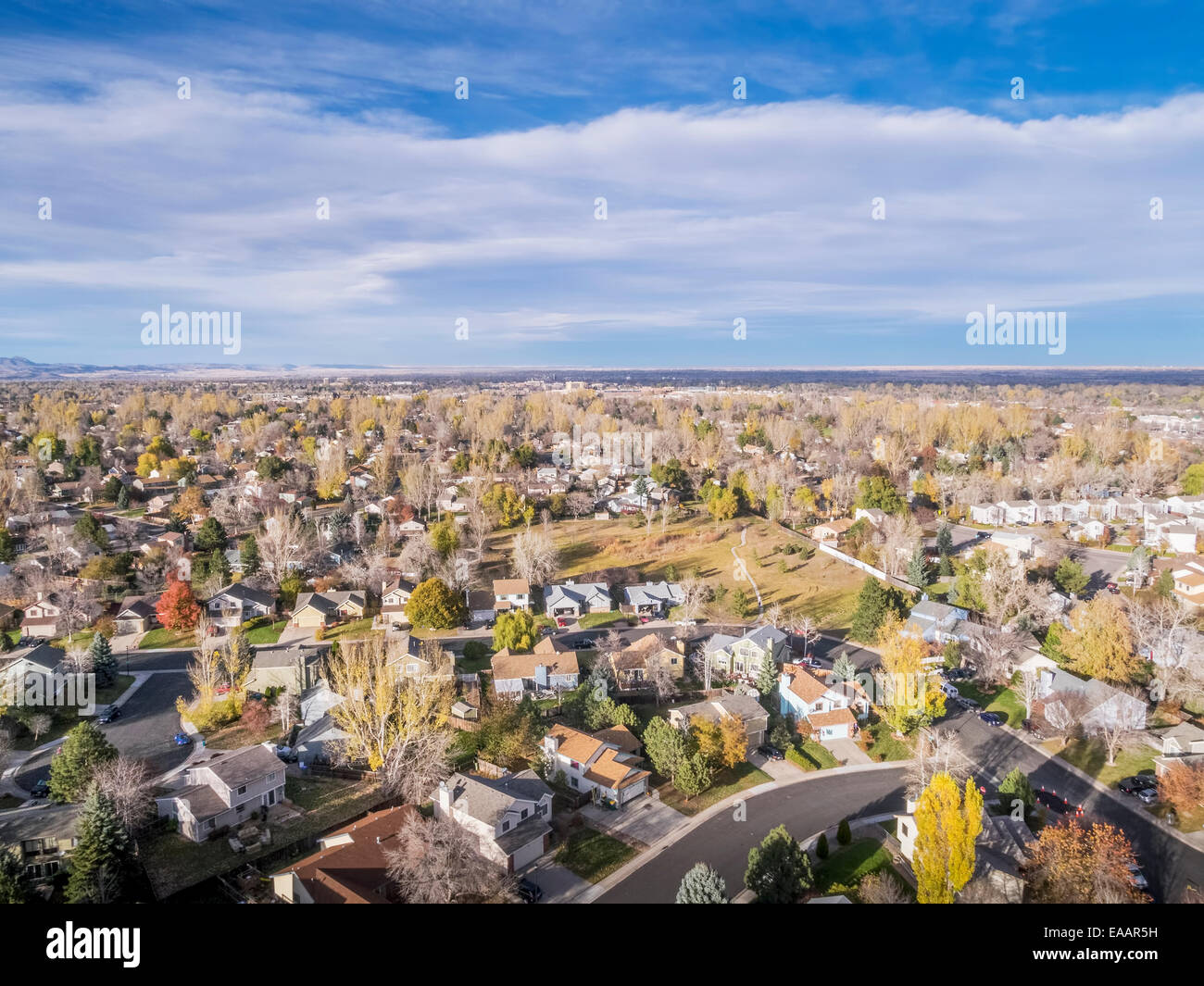 aerial view of Fort Collins residential area, typical along Colorado ...