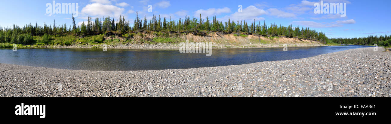 Panorama, wild Ural river. Polar Ural, Komi Republic, Russia Stock ...