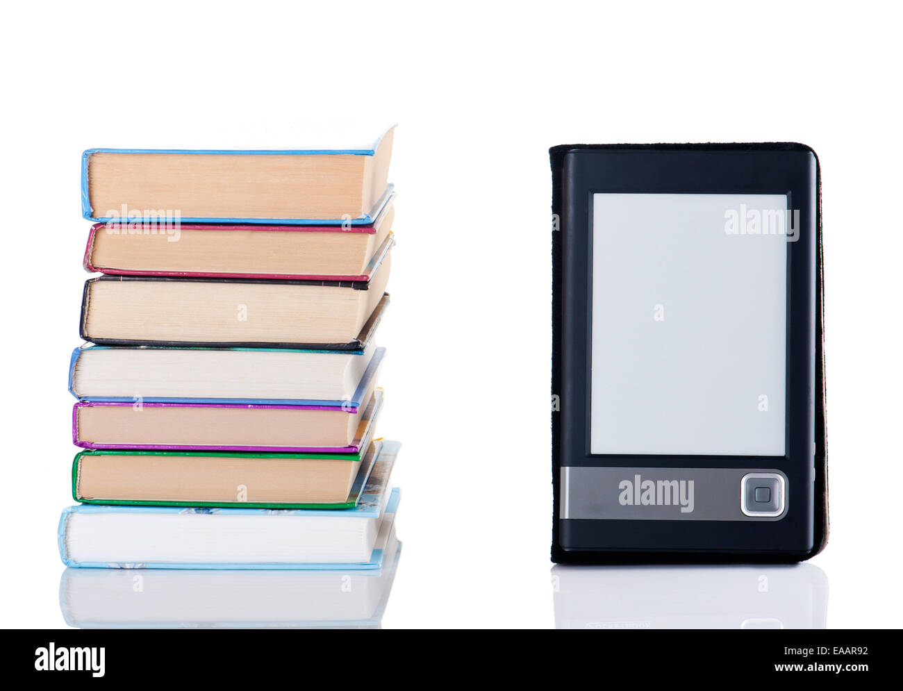 E-book and simple book on white isolated background Stock Photo - Alamy