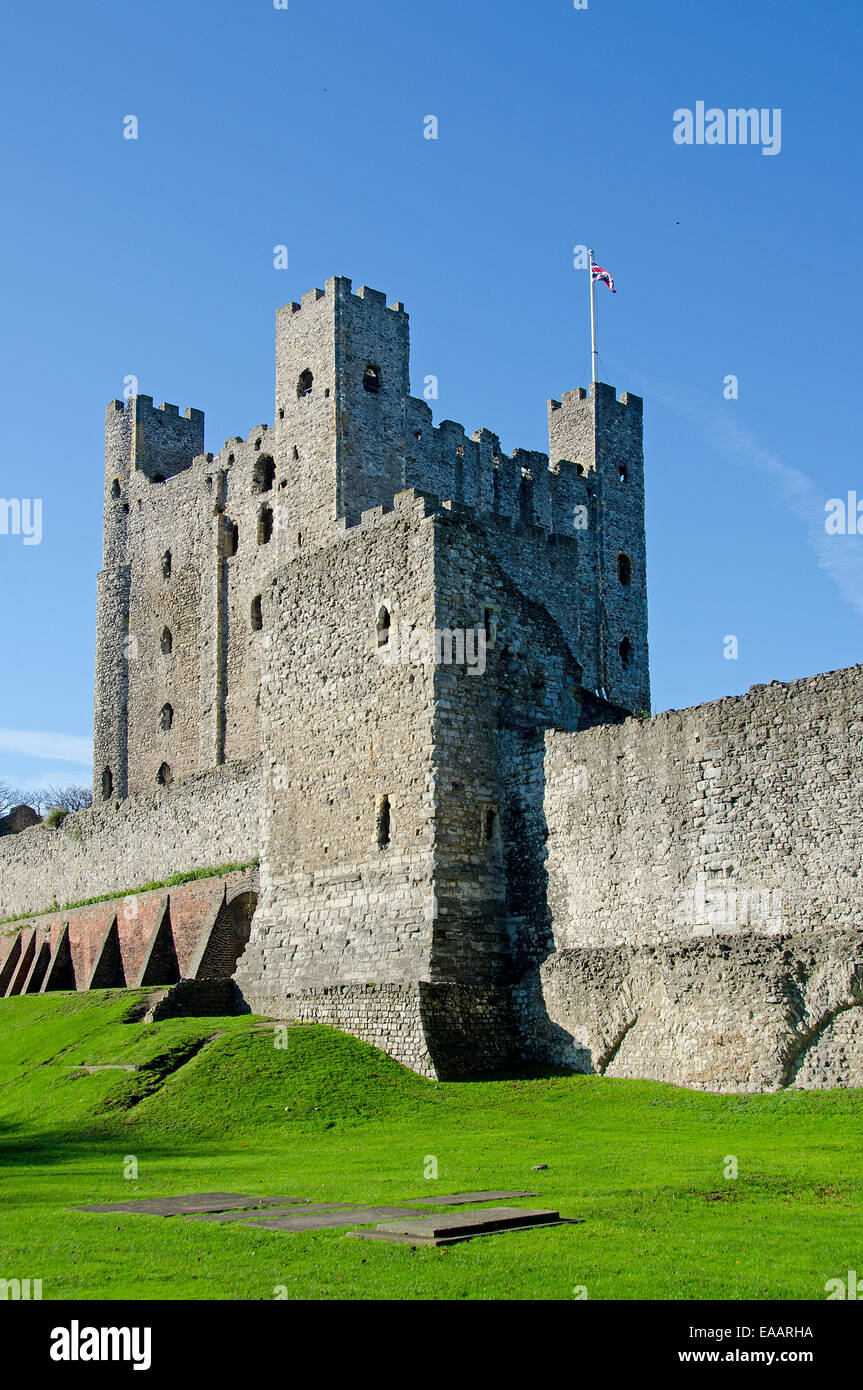 Rochester Castle, a very well preserved Norman keep or tower Stock ...