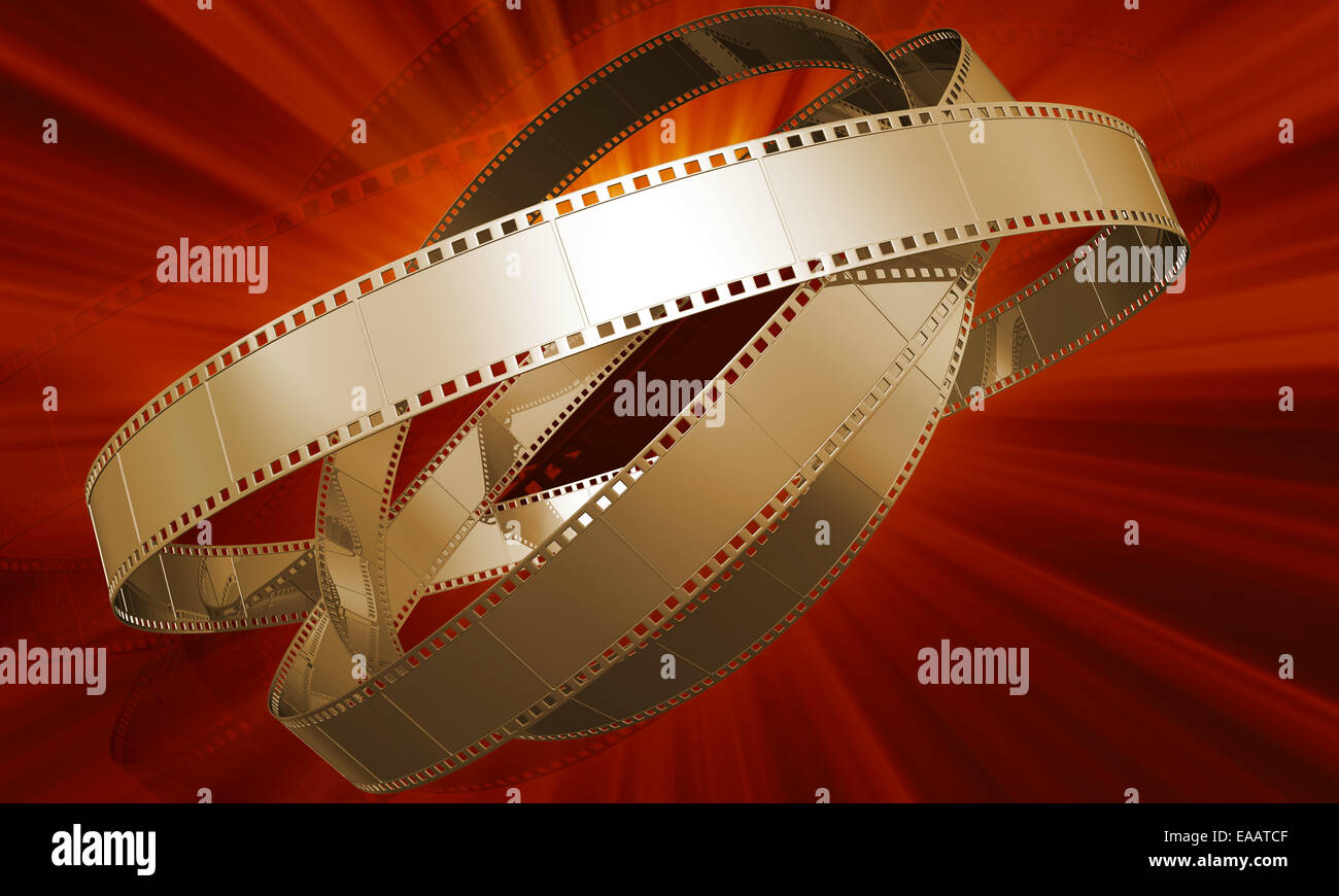 Golden films on red background Stock Photo - Alamy